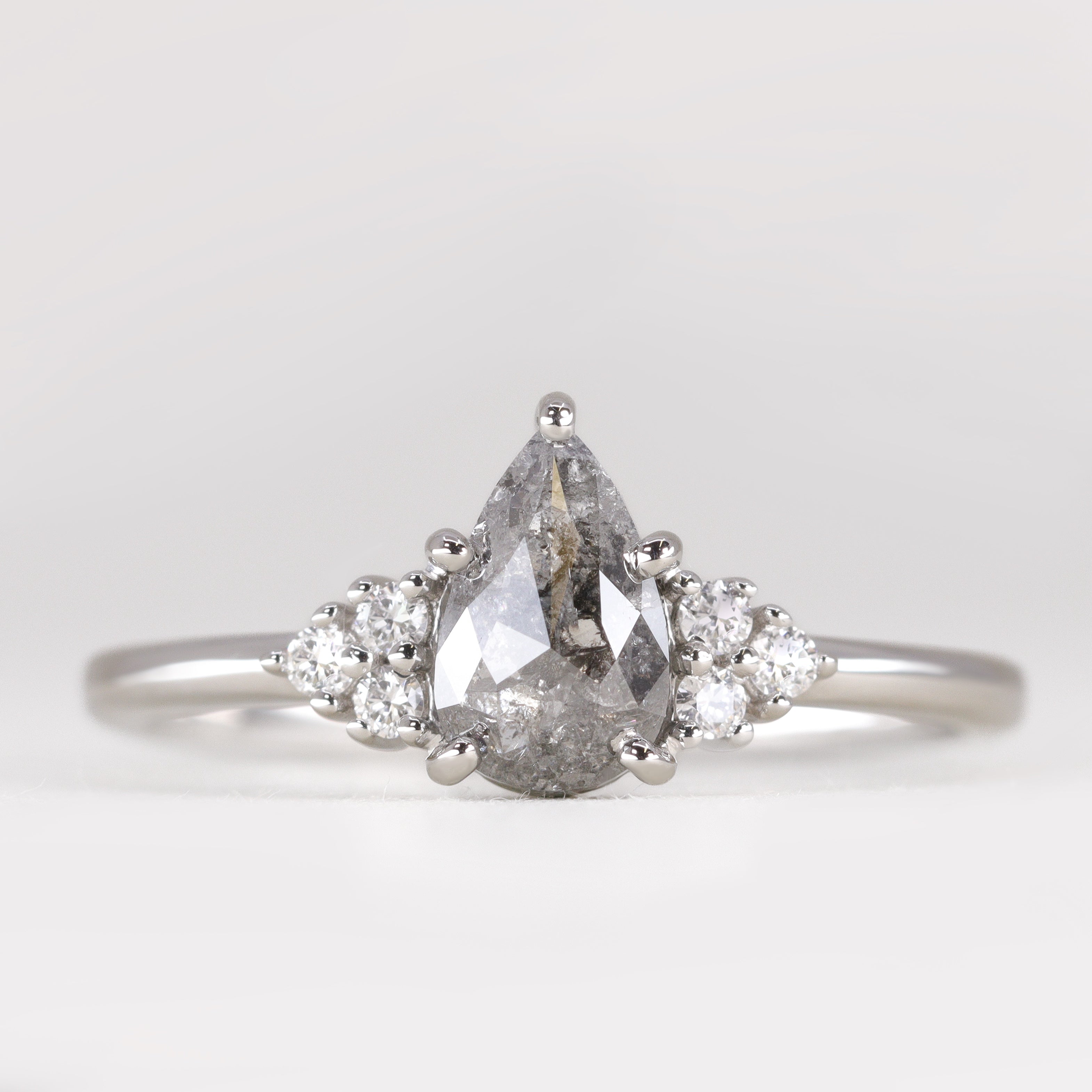 Henrietta - Pear Cut Teardrop Shape Salt and Pepper Diamond Engagement Ring - Custom Made-To ...