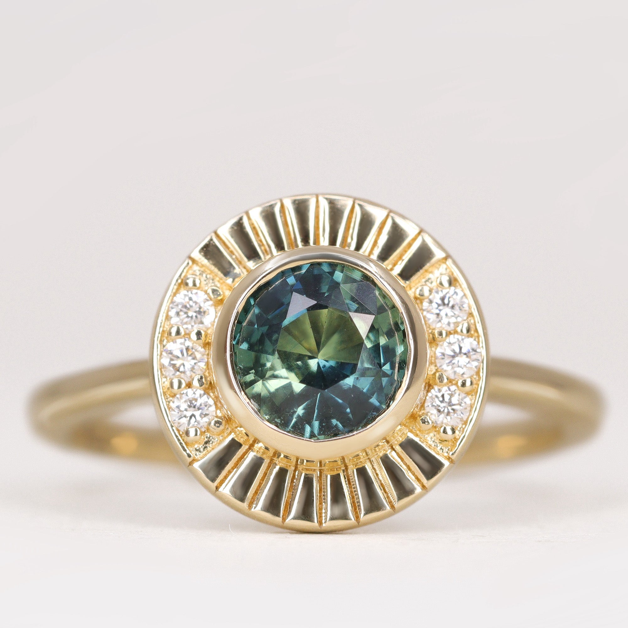 Addison - Round Teal Sapphire Art Deco Lab Grown Diamond Halo ...