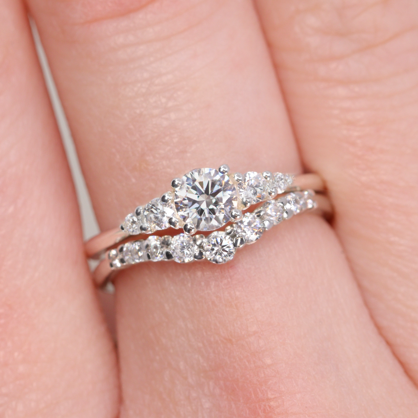 Bridal Set - Caitlin & Cleo - Round Diamond Five Stone Engagement Ring ...