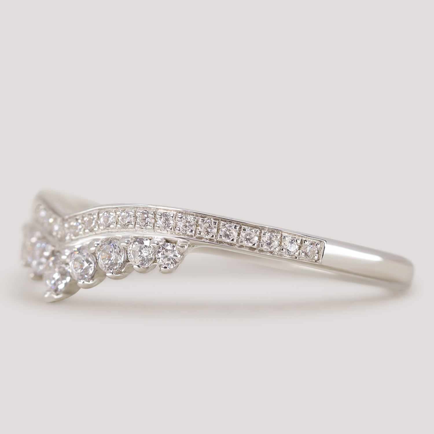 Cecilia - Shaped Grain Set Half Eternity Ring with Graduating Round ...