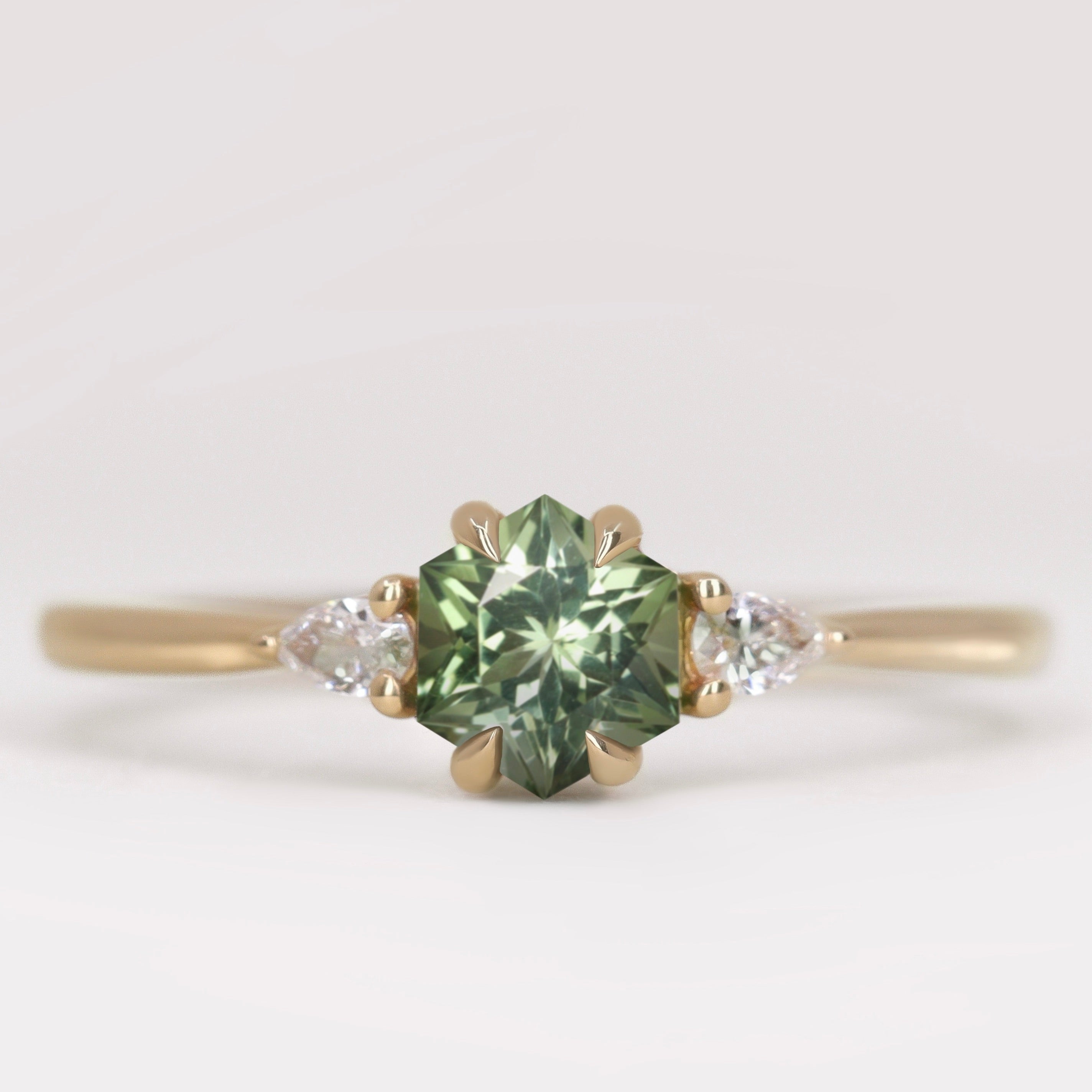 Elspeth - Hexagon Cut Green Tourmaline and Pear Shaped Lab Grown ...