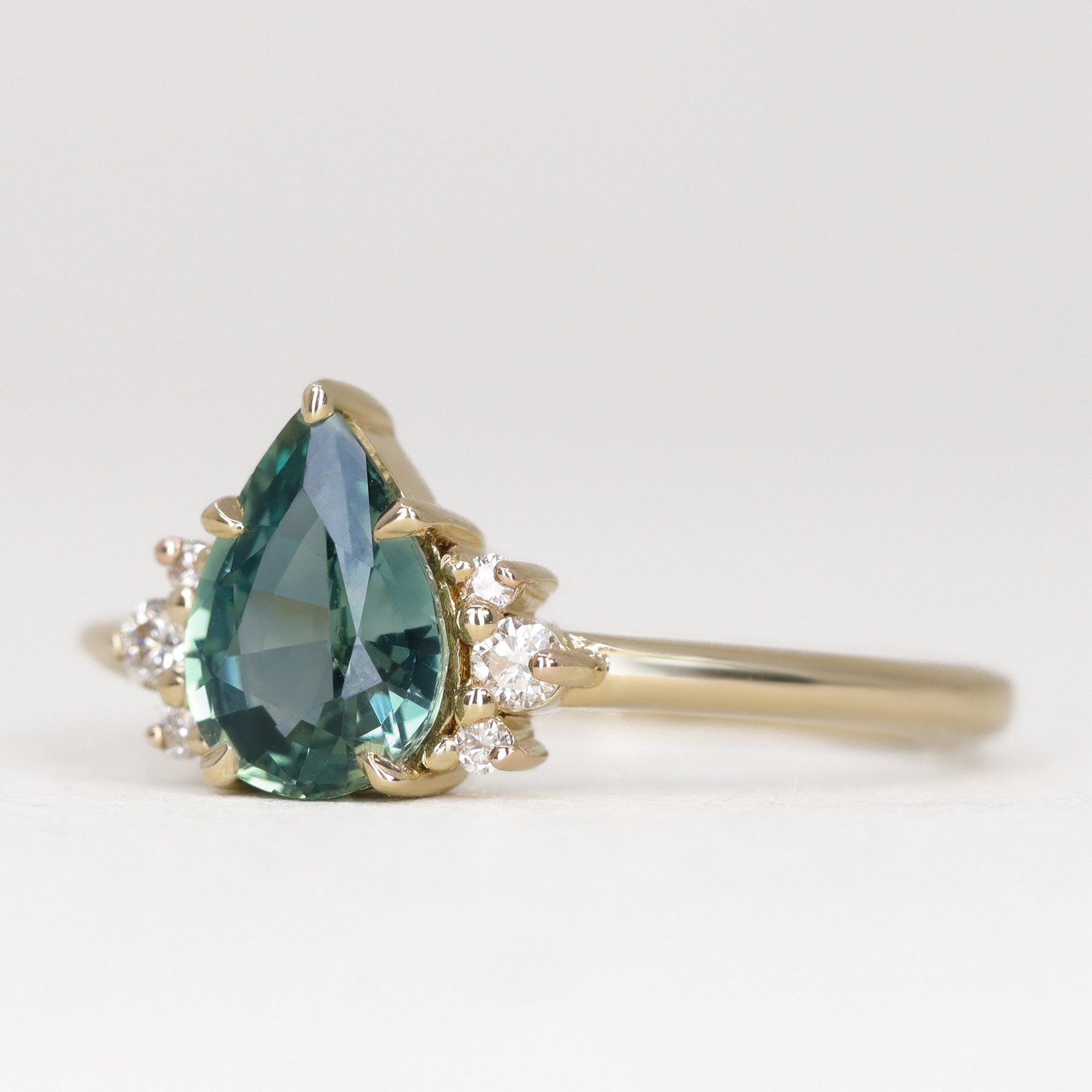 Persie - Pear/Teardrop Shaped Teal Sapphire Ring with Lab Grown Diamond Side Stones - Made-To ...