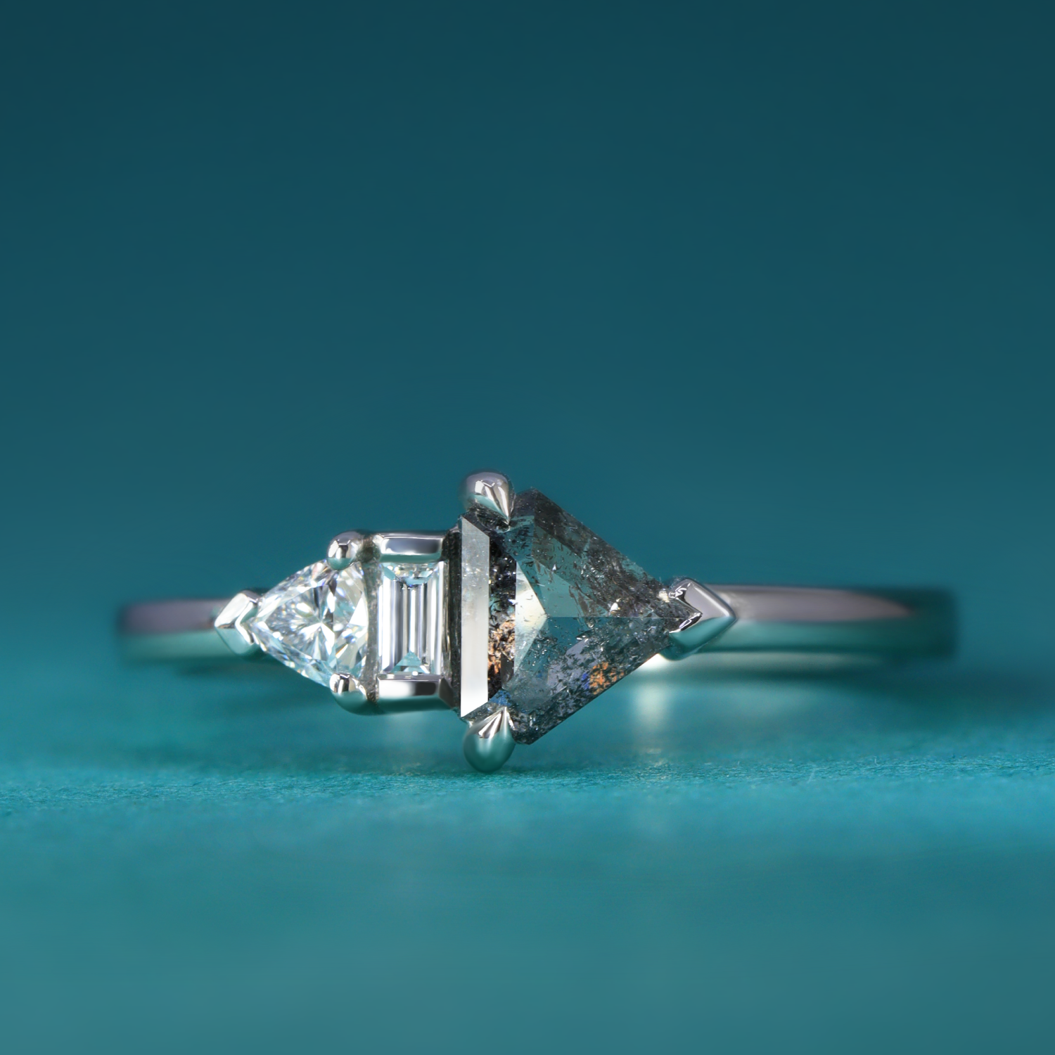 Roxanne - Shield Cut Salt and Pepper Diamond Asymmetrical Engagement ...