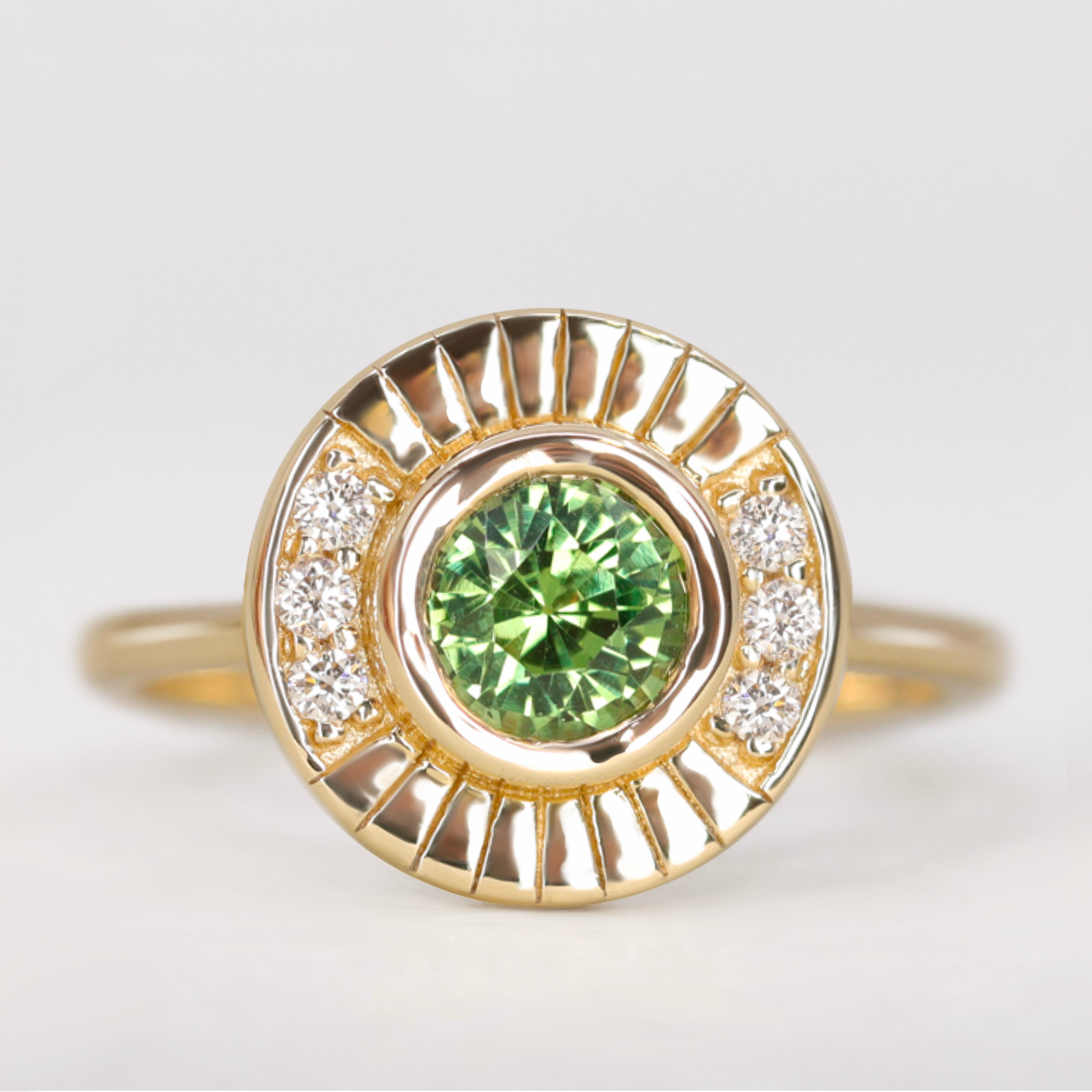 Addison - Round Green Sapphire Art Deco Halo Engagement Ring - Ready-to ...