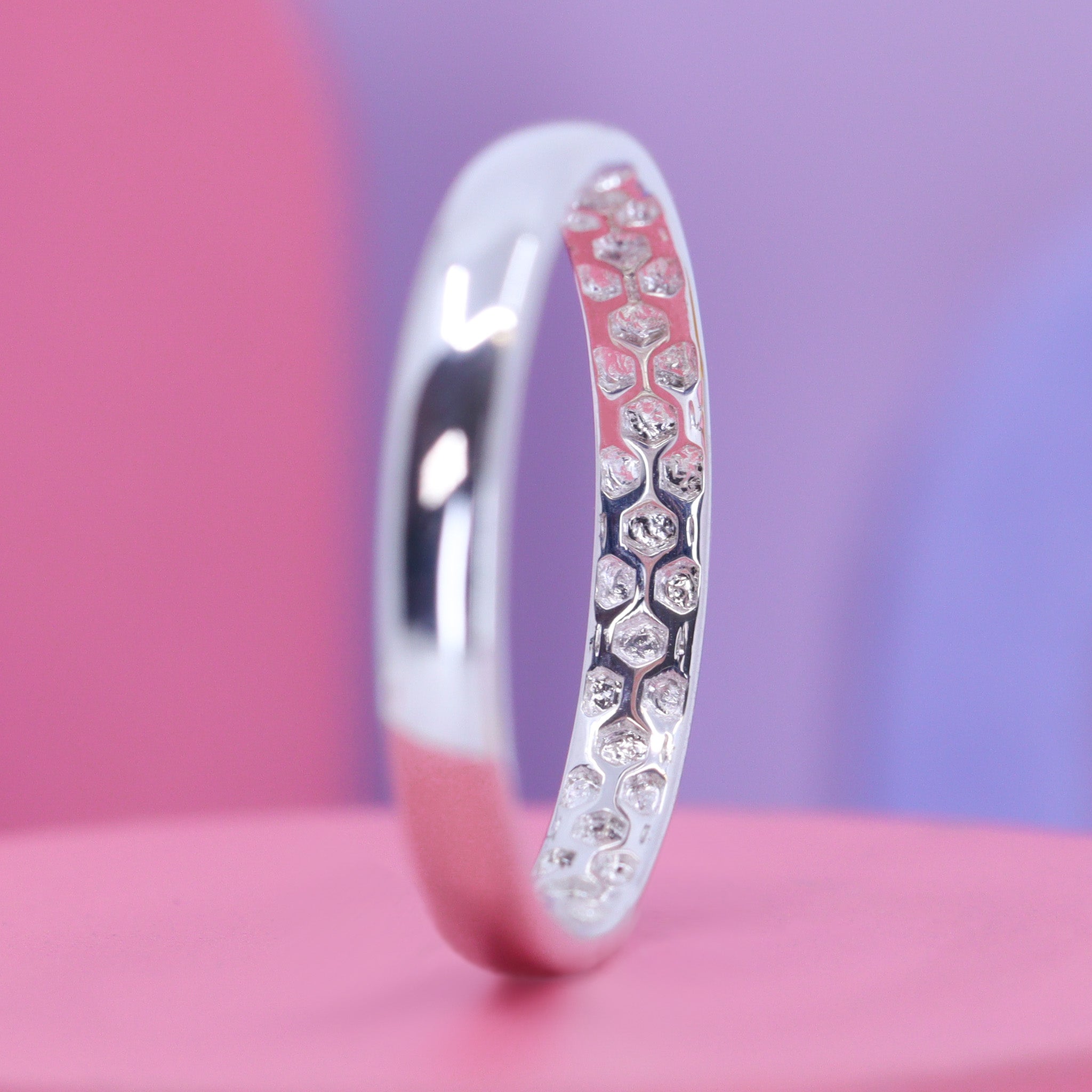 Barnaby - Hidden Pattern Honeycomb Slim 3mm Wide Wedding Ring - Made-to ...