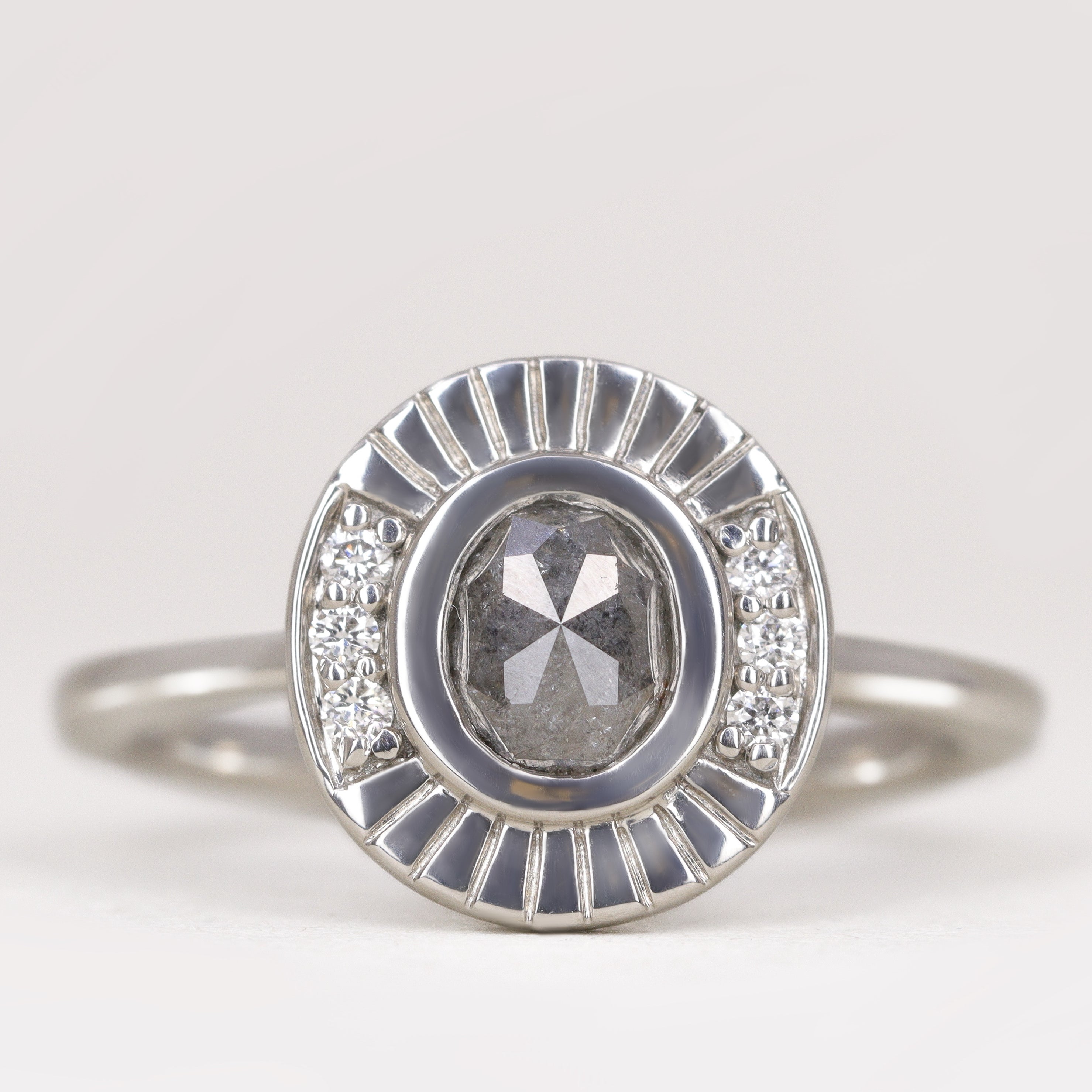 Addison - Oval Salt and Pepper Diamond Art Deco Diamond Engagement Ring ...