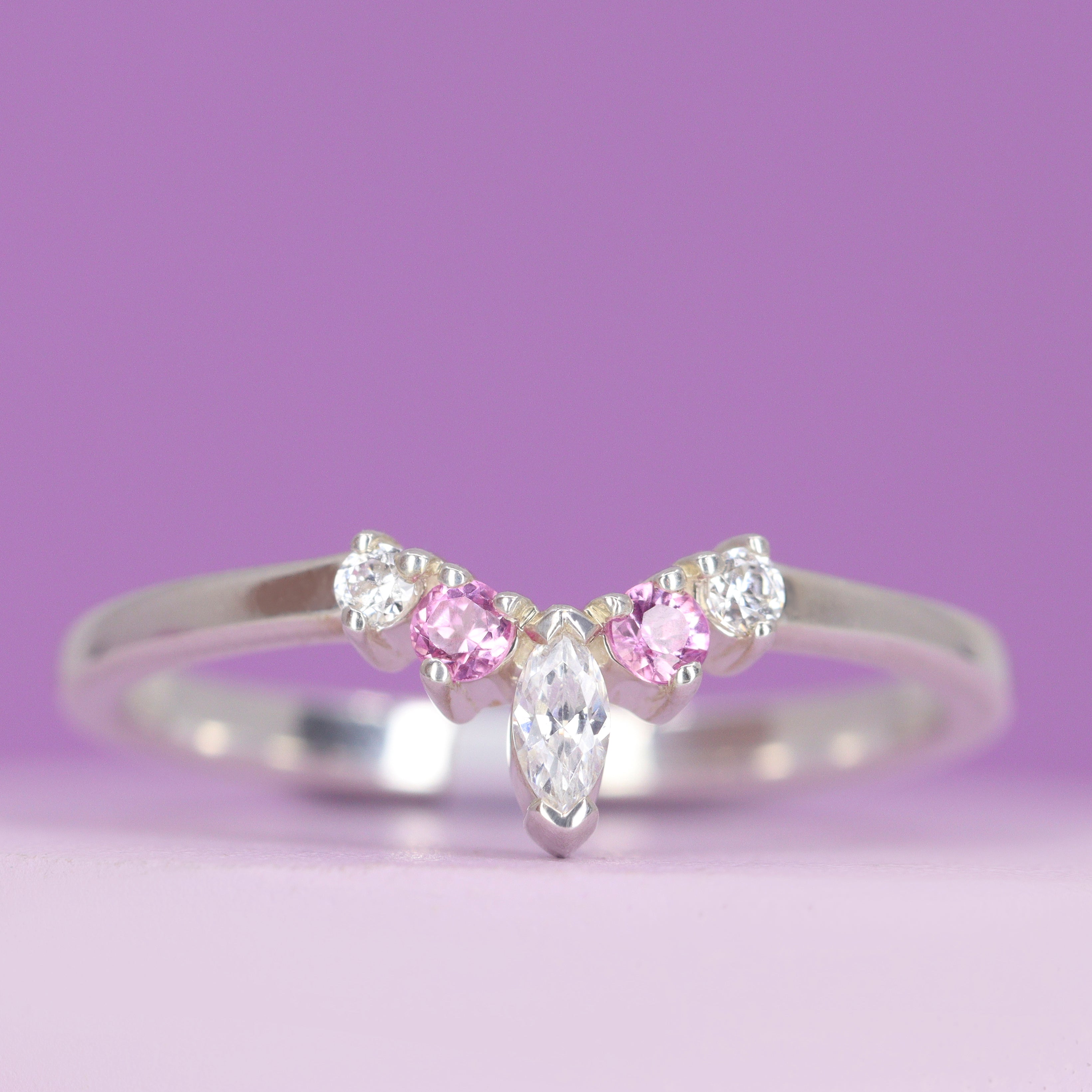 Winnie - Marquise Petite Tiara Style Diamond and Coloured Gemstone Wed ...