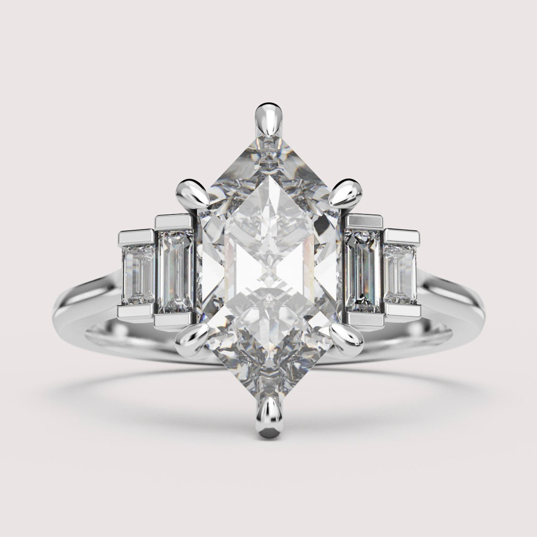 Erin - Hexagon Cut Diamond Baguette Accents Art Deco Build Your Own En ...