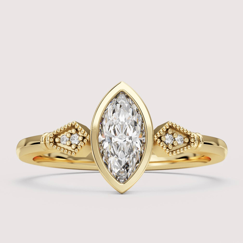 Lola - Marquise Cut Bezel Set Art Deco Engagement Ring – Jessica Flinn ...