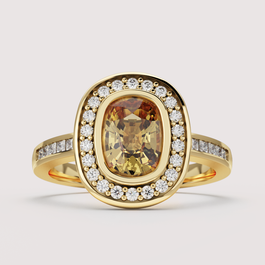 Elizabeth - Cushion Orange Sapphire Vintage Halo Custom Engagement Rin ...